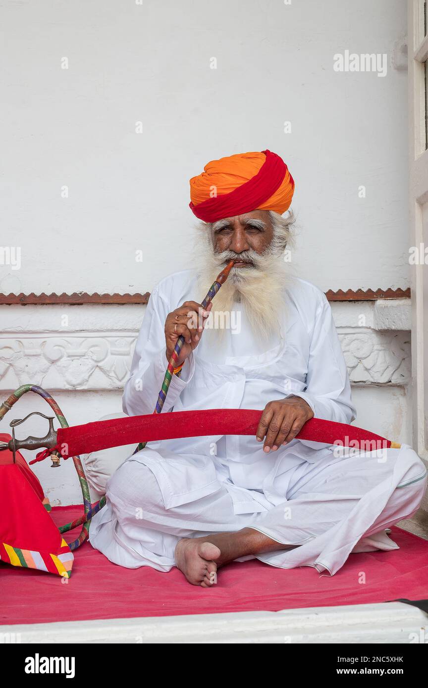 Jodhpur,Rajasthan,India - 19th October 2019: Rajput senior man smoking ...