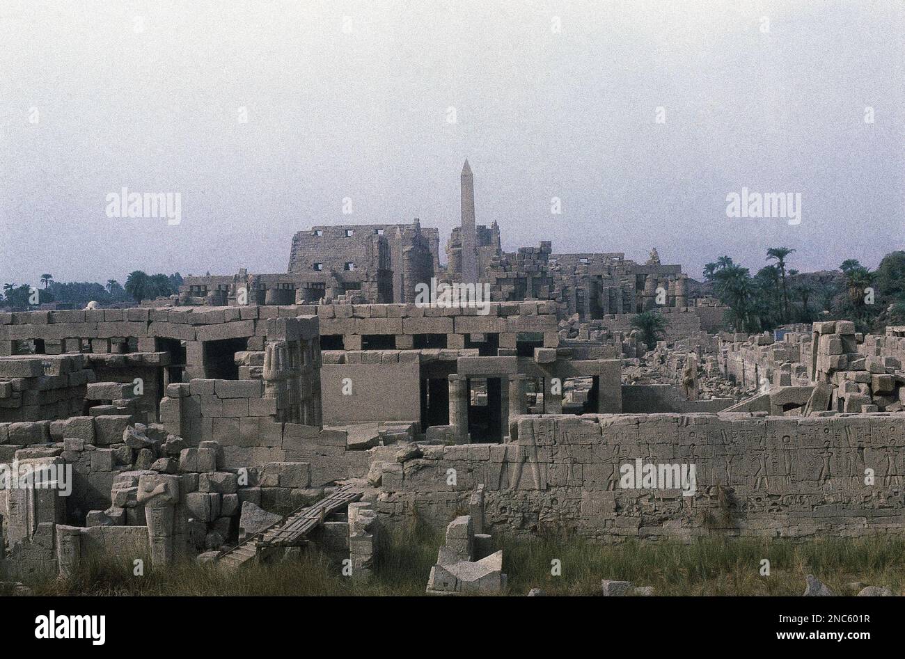 Obelisk inside the Karnak Temples with the background of hall and ...