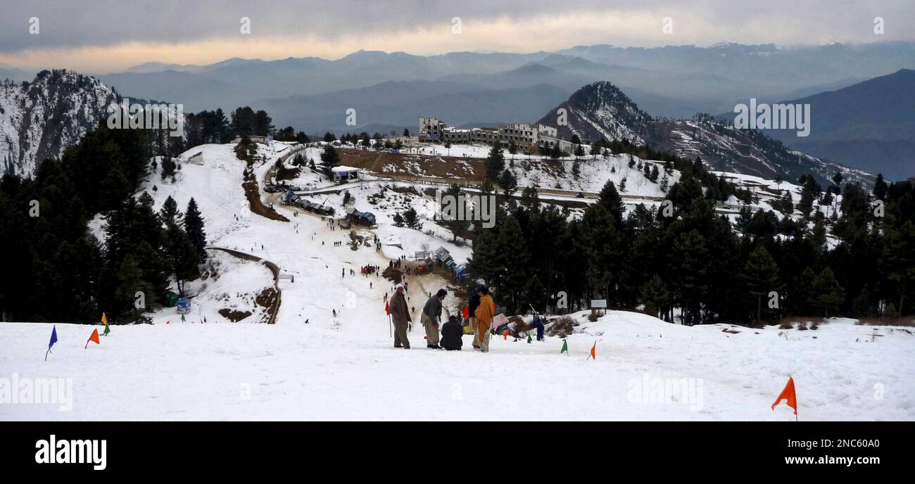 In this Jan. 28, 2011 photo, people get ready for skiing in Malam Jabba ...