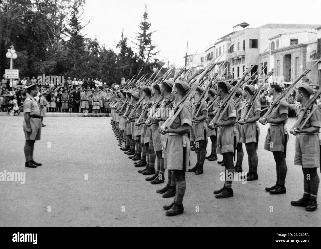 Men of the Cyprus Volunteer Defence force on parade in Metexas Square ...