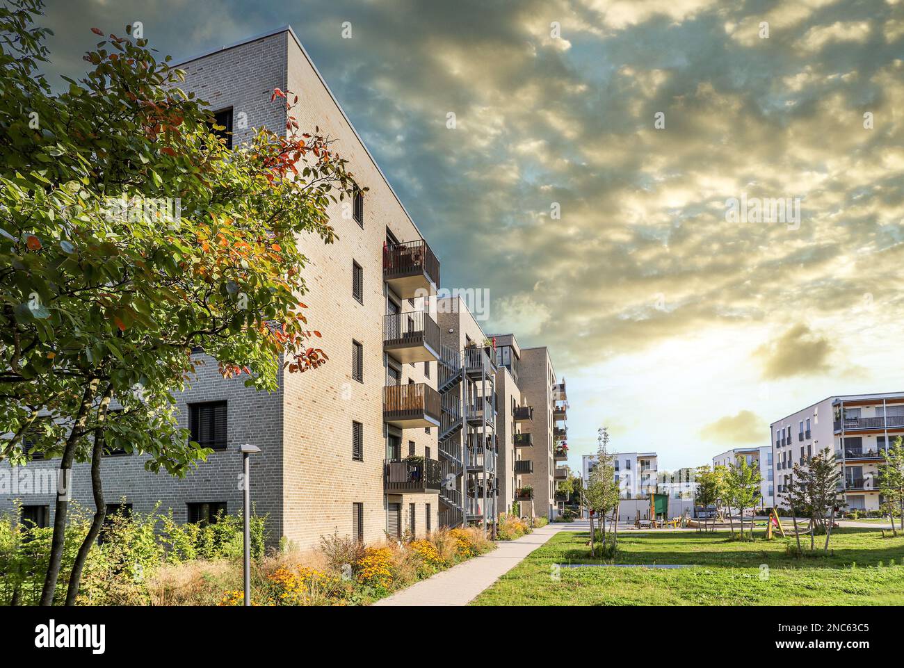 Cityscape of a residential area with modern apartment buildings, new ...