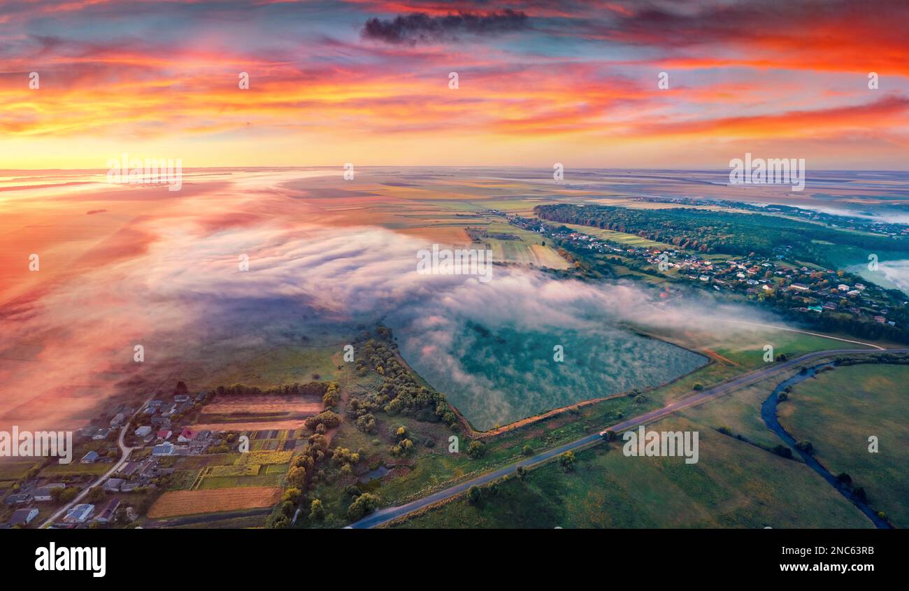 Astonishing summer sunrise in Ukrainian countryside. Fabulous morning ...