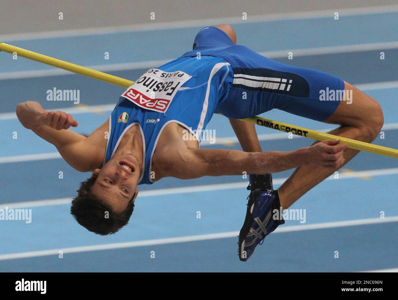 Italy's Marco Fassinotti clers the bar during the men's High Jump final ...