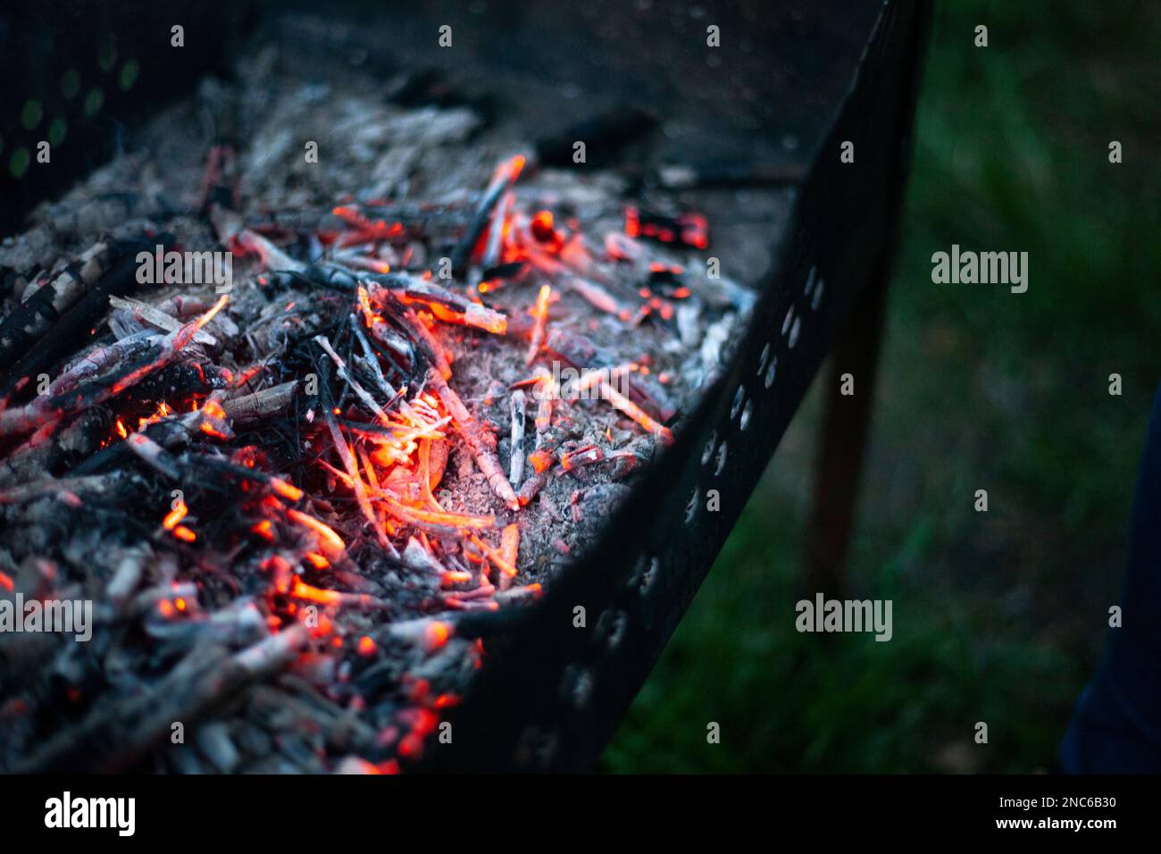 Coals in brazier. Heat from firewood. Burning wood. Grill for cooking ...