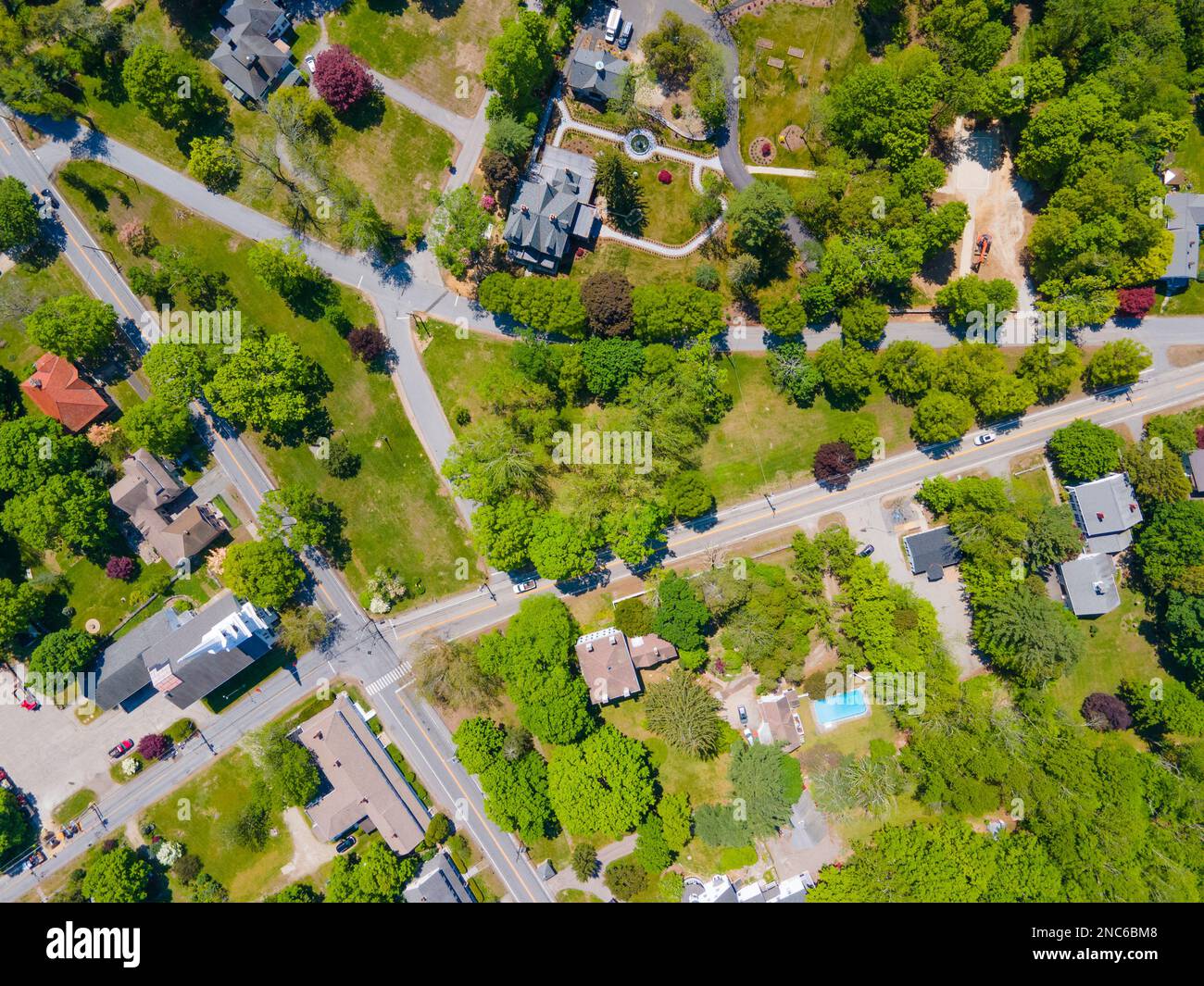 Thompson Hill Historic District aerial view including Congregational ...