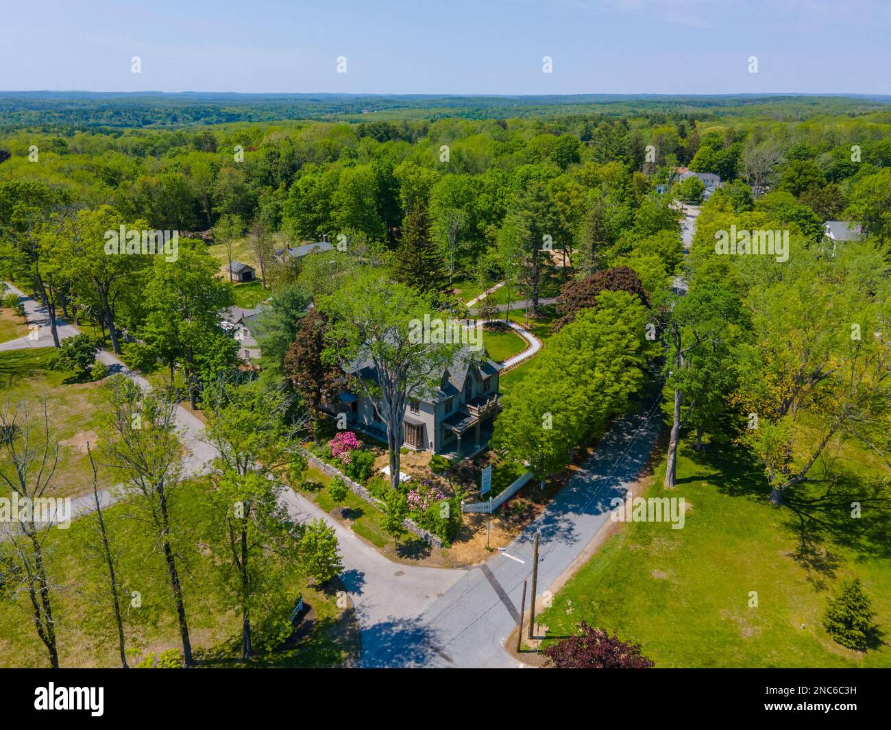 Thompson Hill Historic District aerial view including Congregational ...
