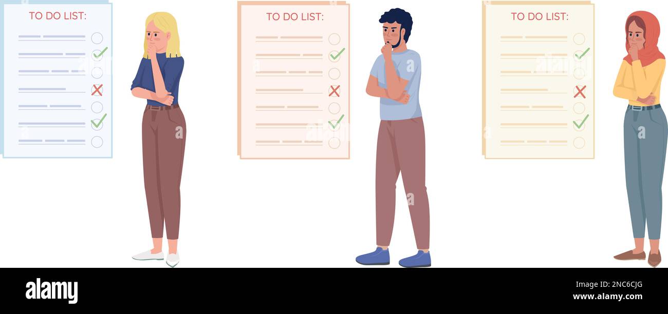 Successful people planning to do lists semi flat color vector ...