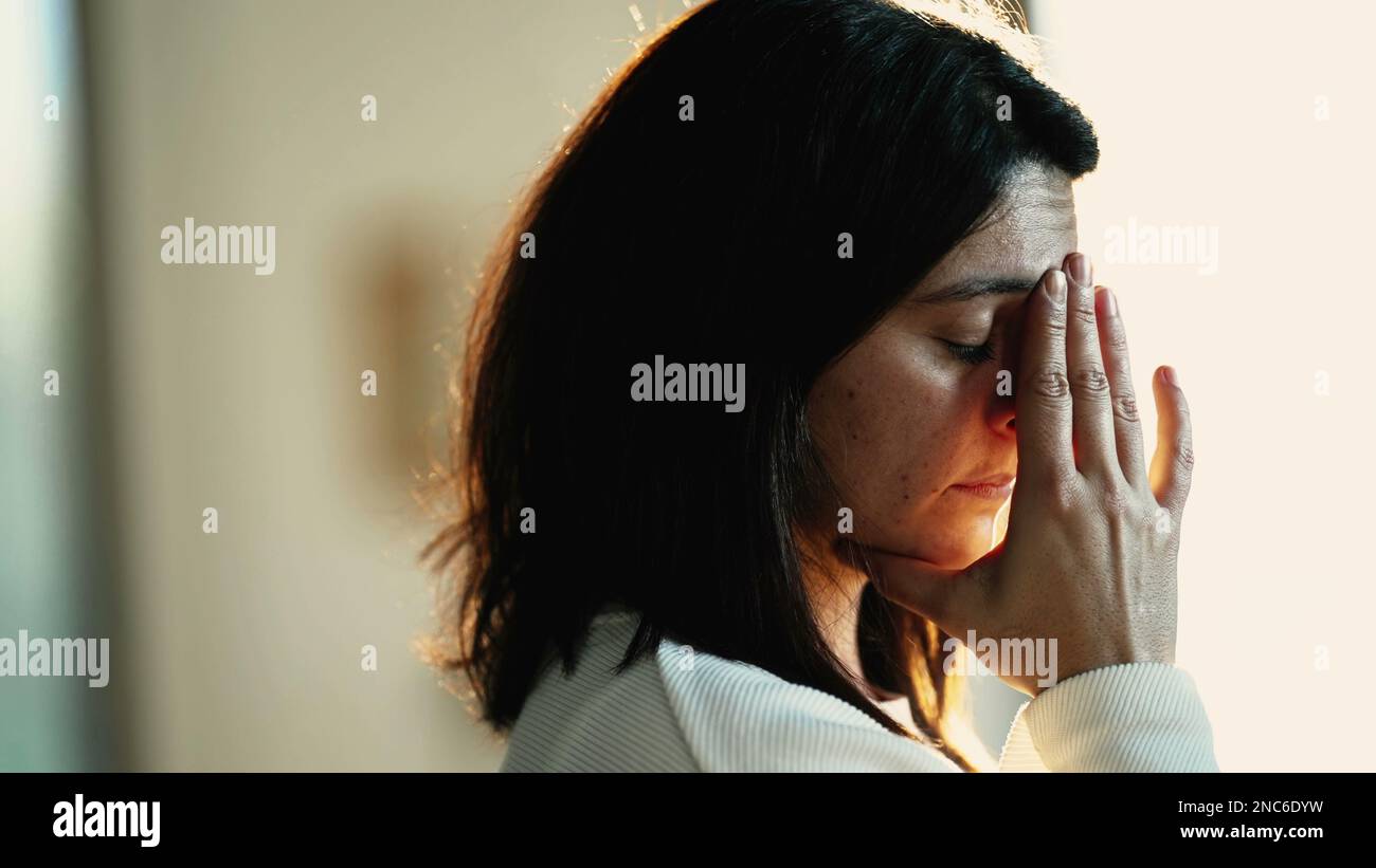 Depressed woman suffering from mental illness at home. Female person ...