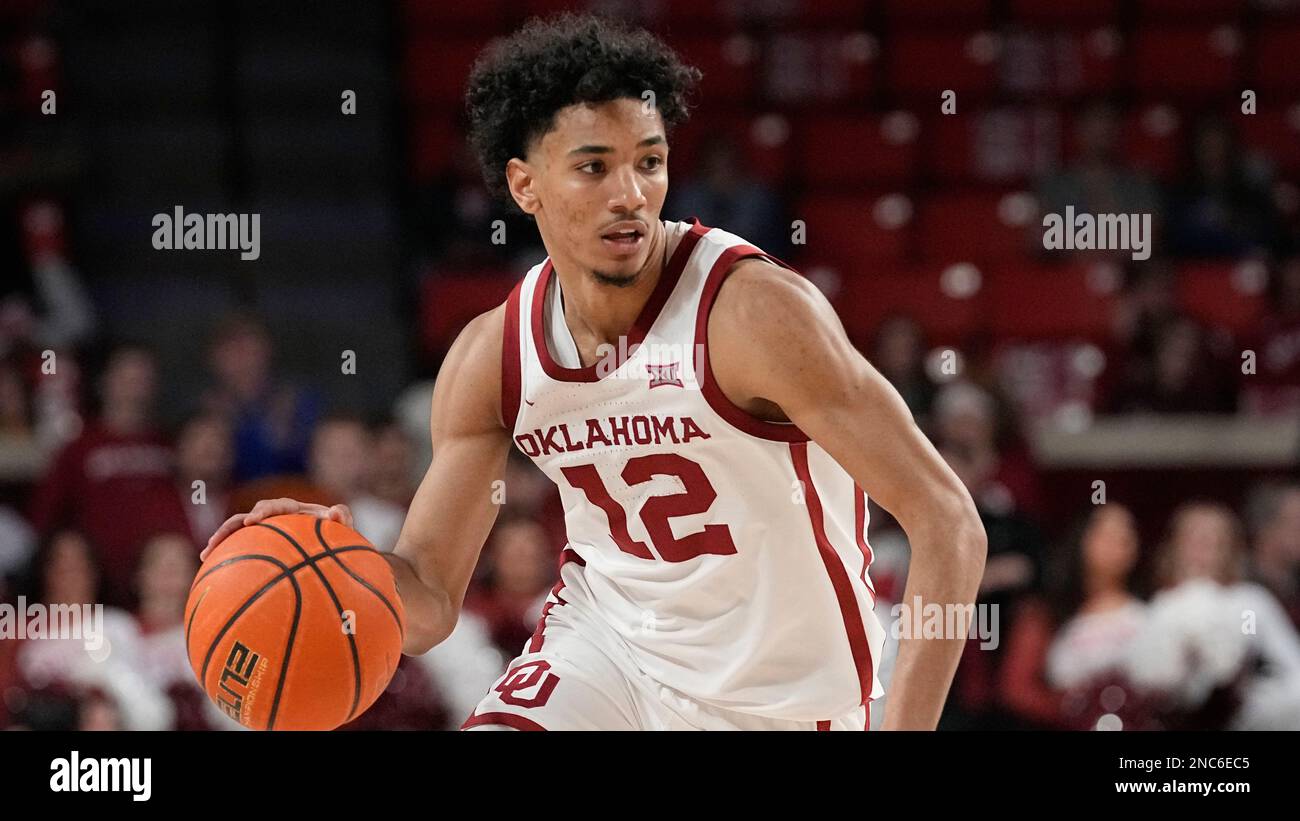 Oklahoma guard Milos Uzan (12) during an NCAA college basketball game ...