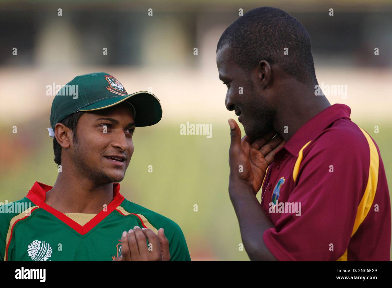 West Indies captain Darren Sammy and Bangladesh captain Shakib Al Hasan ...