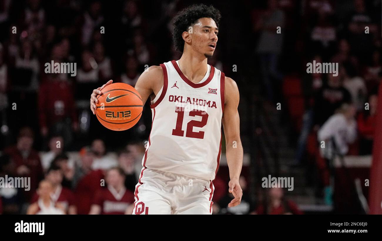 Oklahoma guard Milos Uzan (12) during an NCAA college basketball game ...