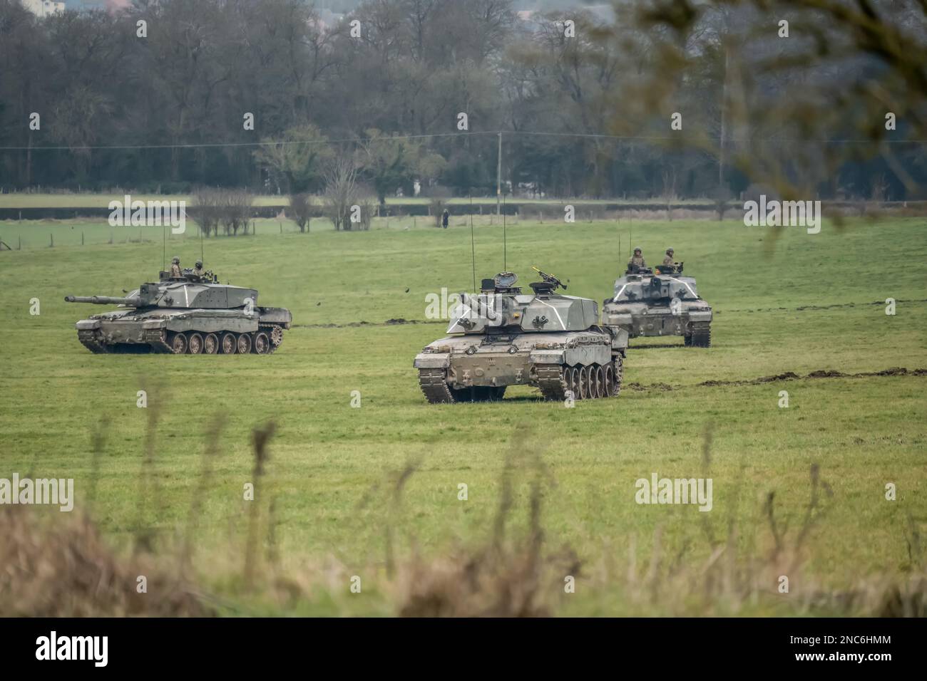 Three British army FV4034 Challenger 2 ii main battle tanks on a ...