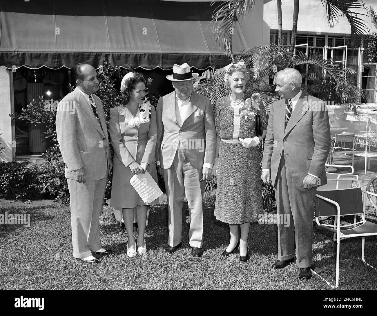Winston Churchill shown with Mayor Herbert Frink of Miami Beach, Mrs ...