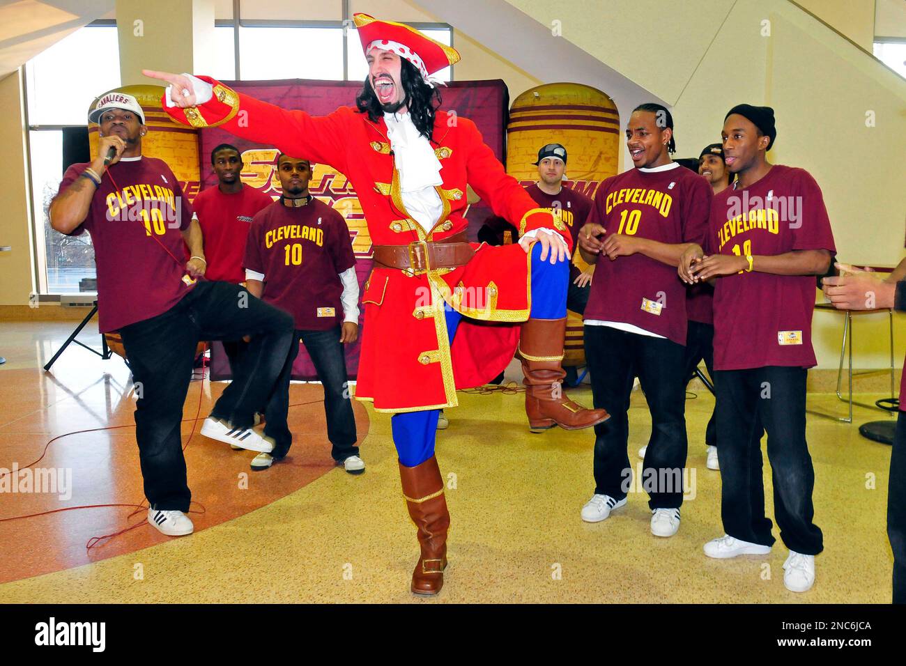 The legendary Captan Morgan visits the NBA game between the Cleveland ...