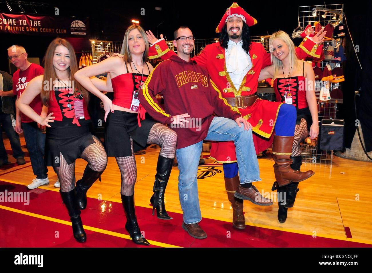 The legendary Captan Morgan visits the NBA game between the Cleveland ...