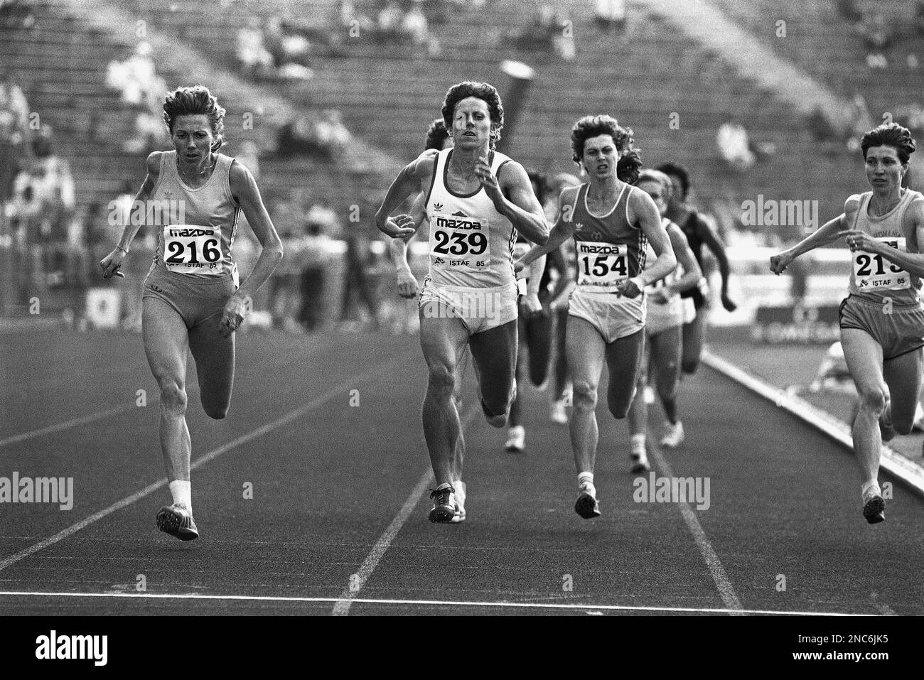 Czechoslovakian athlete Jarmila Kratochvilova (239) outsprints Hildegard Koerner (154) from East ...