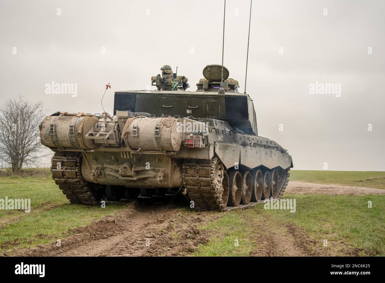 British army FV4034 Challenger 2 ii main battle tank moving across a ...