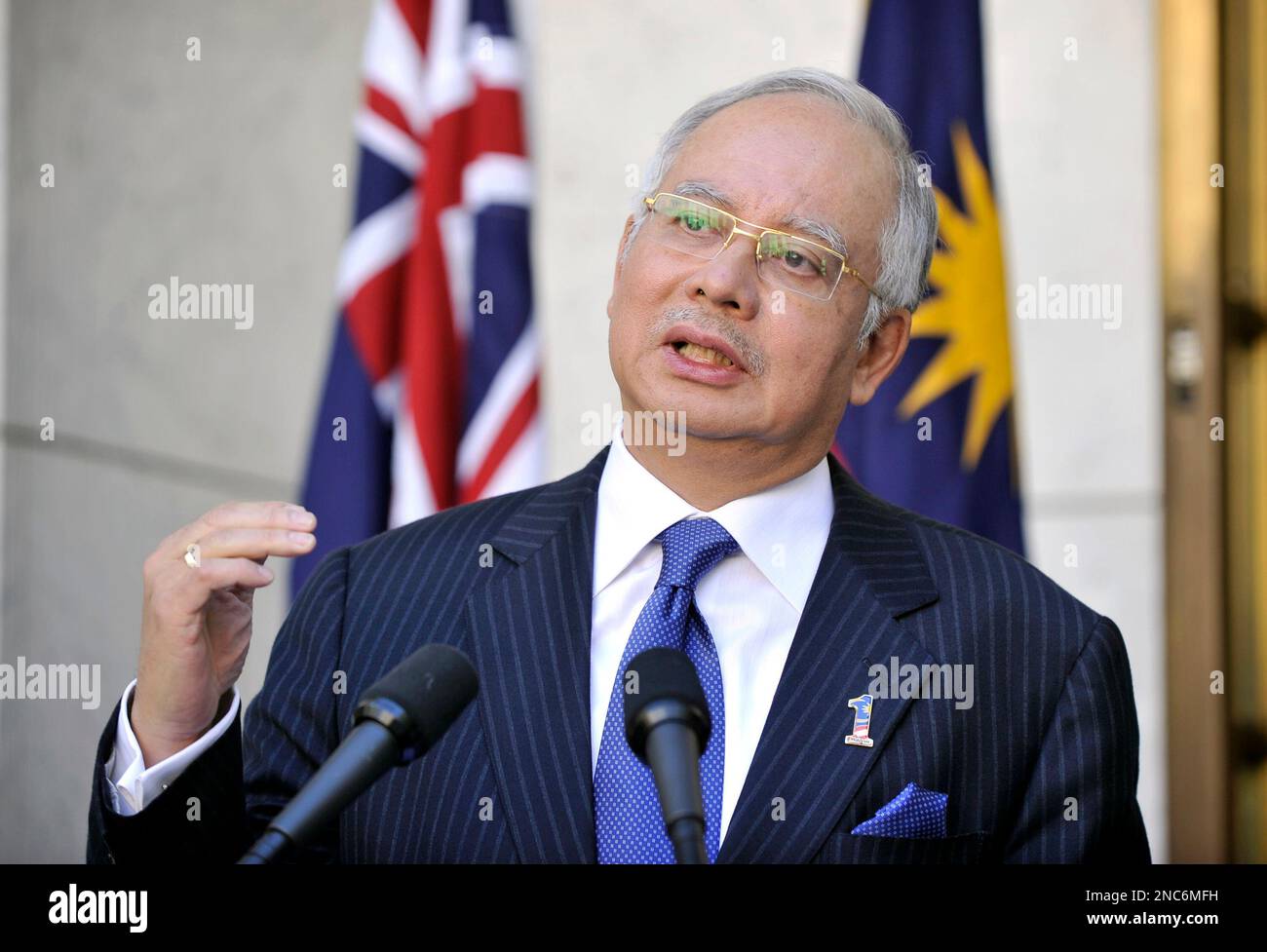 Malaysian Prime Minister Najib Razak gestures during a press conference ...