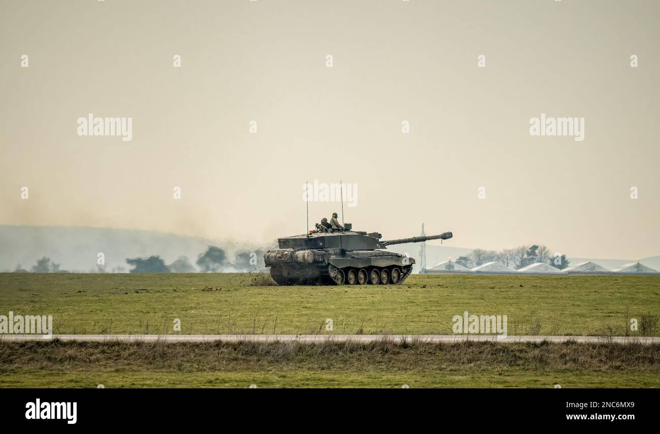British army FV4034 Challenger 2 ii main battle tank moving across a ...