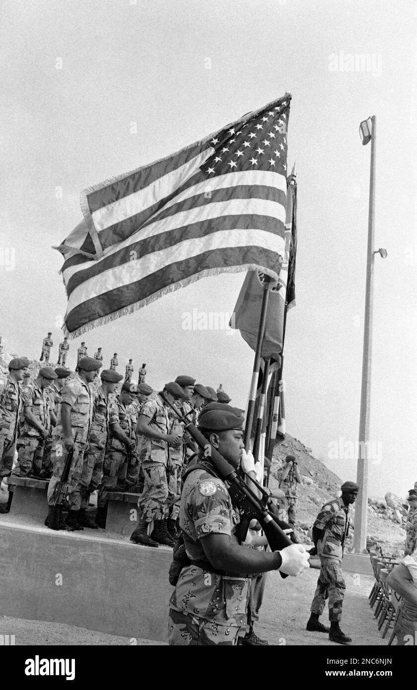 View of the American troops attending the commemorative ceremony in ...