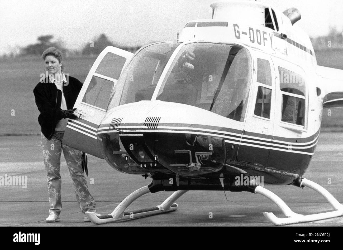 The daredevil Duchess of York, Sarah Ferguson, boards a Bell Jet Ranger ...