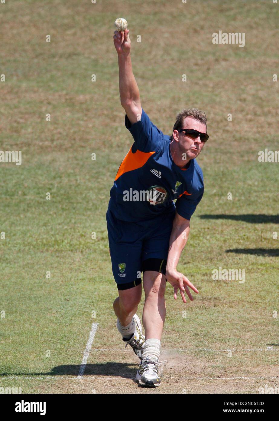 Australia's fast bowler Brett Lee bowls during a practice session in ...