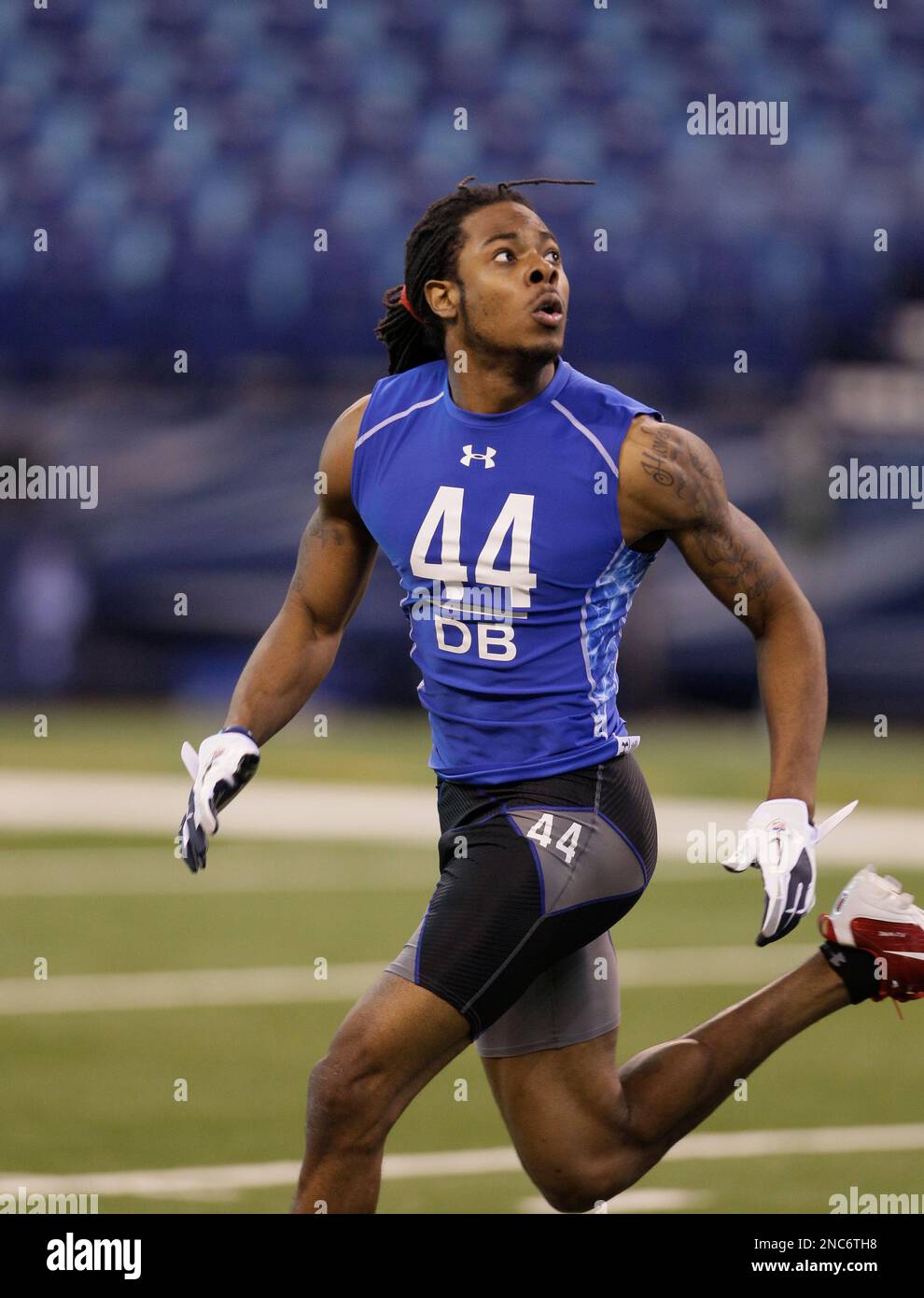 Stanford defensive back Richard Sherman runs a drill during the NFL ...