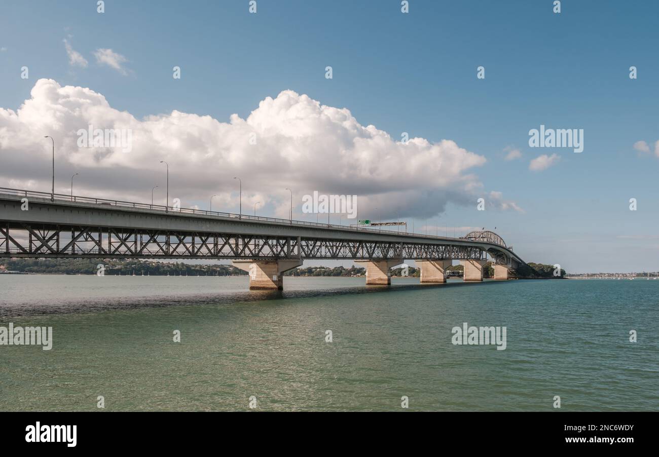 The Auckland Harbour Bridge, an eight-lane motorway bridge joining St ...