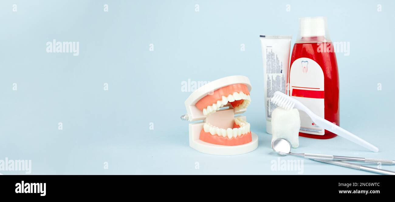 Different tools for dental care, toothbrush, toothpaste and Dental ...