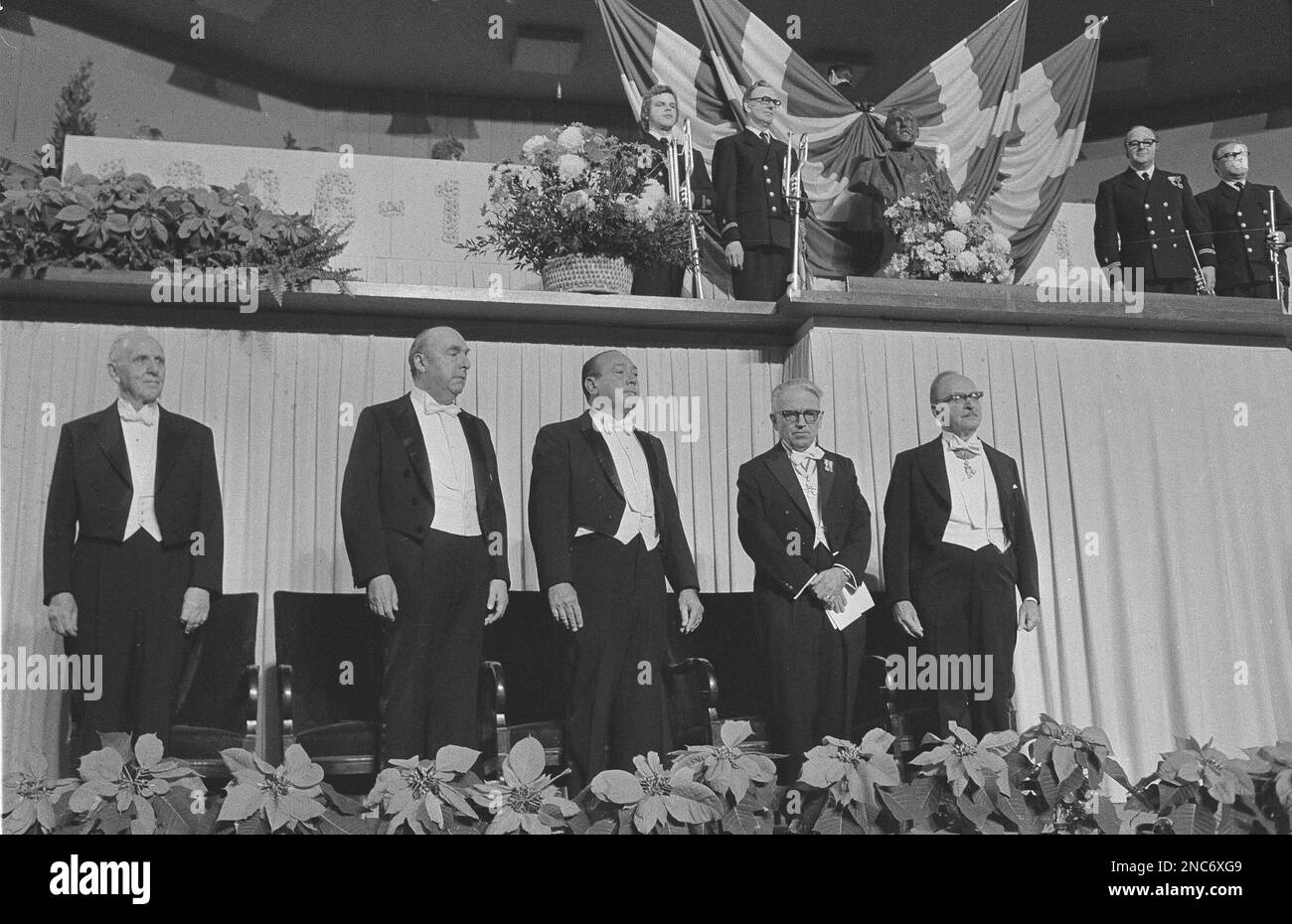 All five Nobel Prize winners stand before the awards ceremony in Stockholm, Sweden, Dec. 10 ...