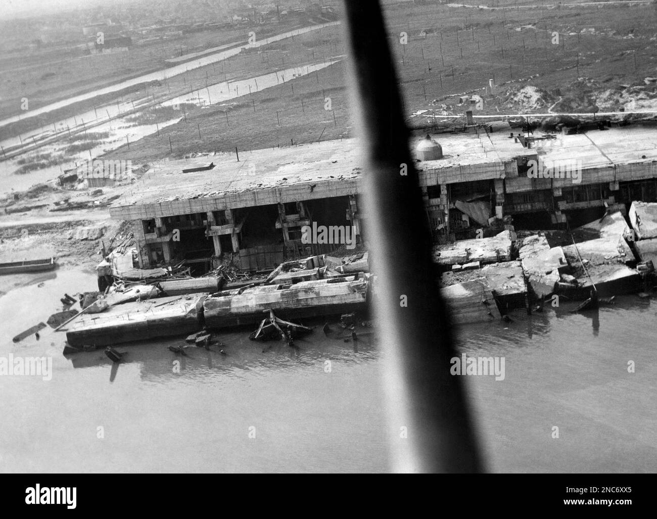 Air views of one of the last of the surrendering German outposts ...