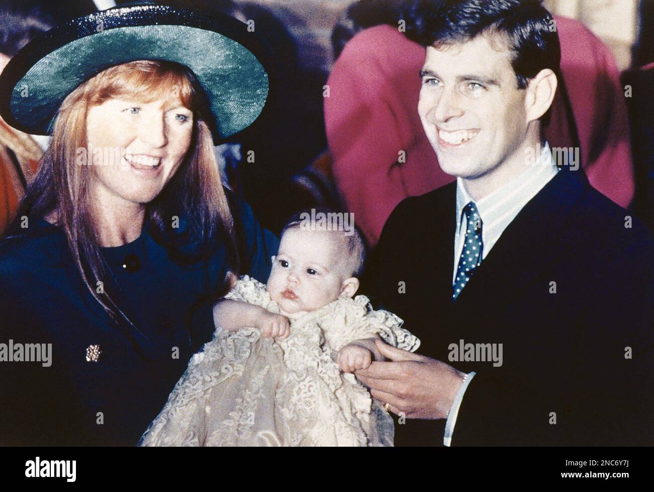 Britain’s Sarah, Duchess of York, left, holds her daughter, Princess ...