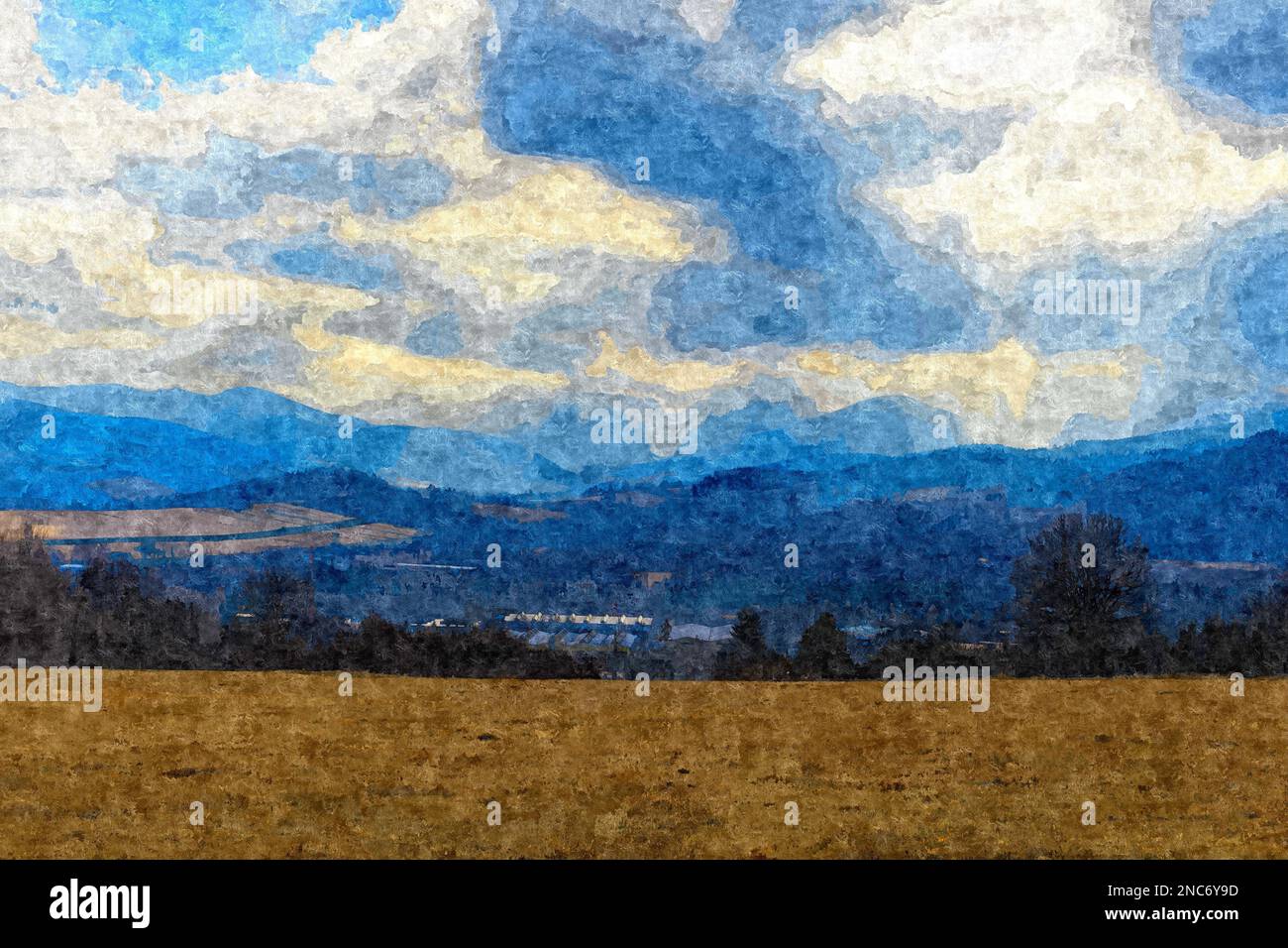 Abstract impressionism. Landscape. Modern painting. Hand-drawn ...