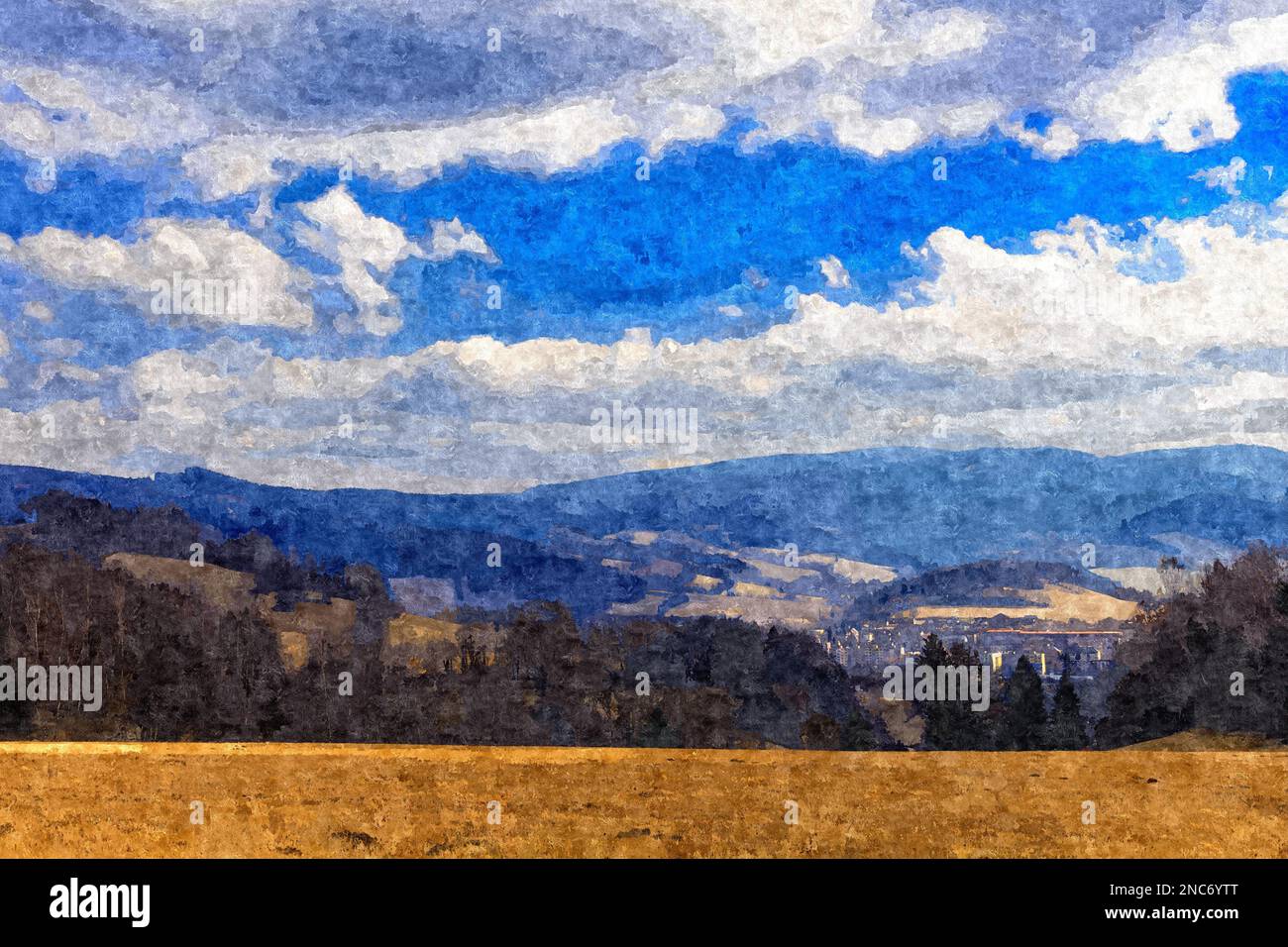 Abstract impressionism. Landscape. Modern painting. Hand-drawn ...