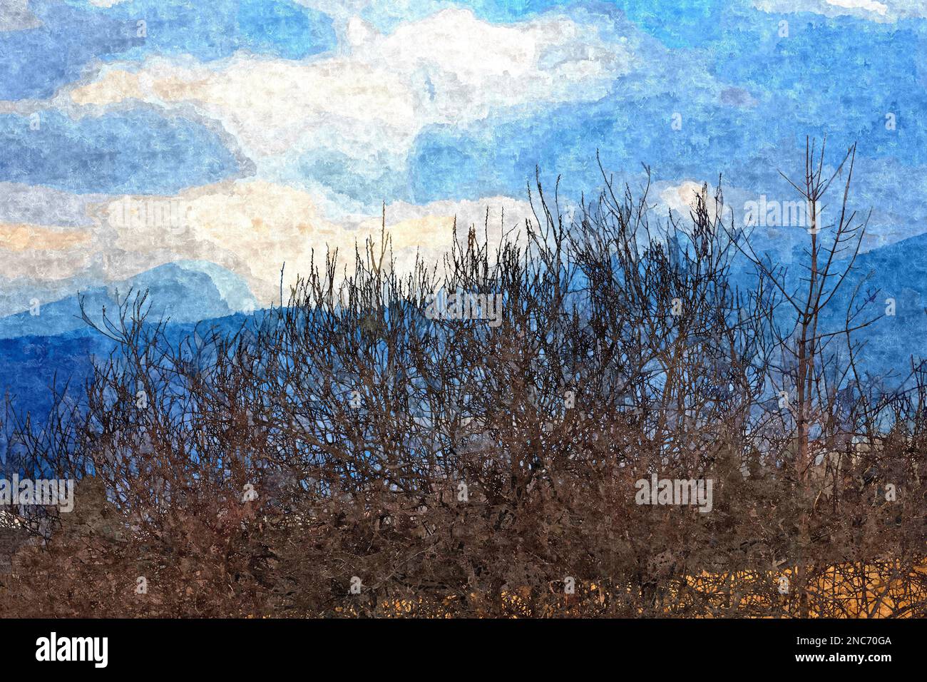 Abstract impressionism. Landscape. Modern painting. Hand-drawn ...