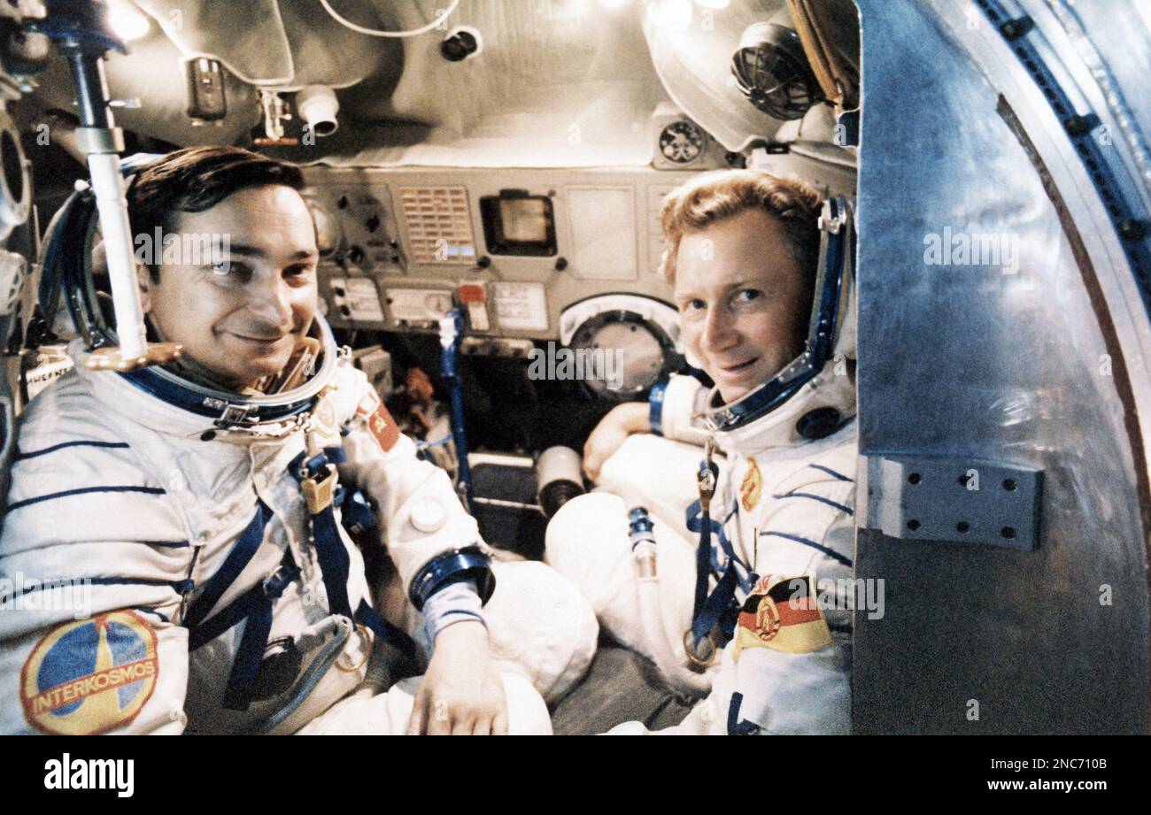 East German cosmonaut Sigmund Jaehn, right, first German astronaut ...