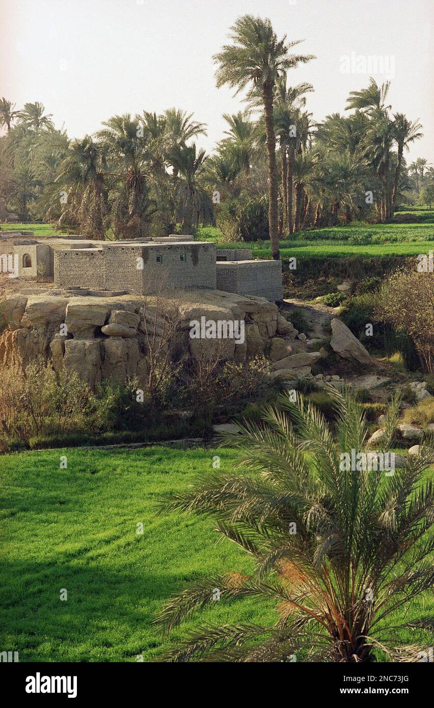 The Nile River is edged with some greenery in the surrounding desert as ...
