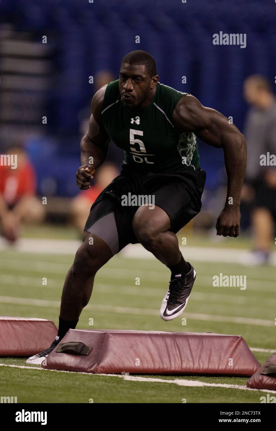 Miami defensive end Allen Baileyruns a drill during the NFL football ...