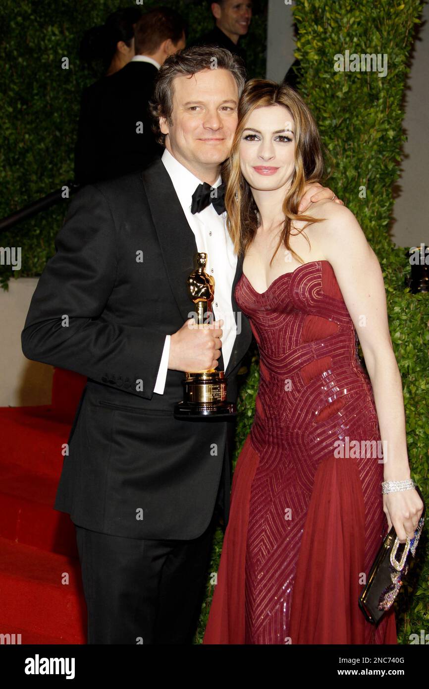 Colin Firth and Anne Hathaway arrive at the Vanity Fair Oscar Party at ...