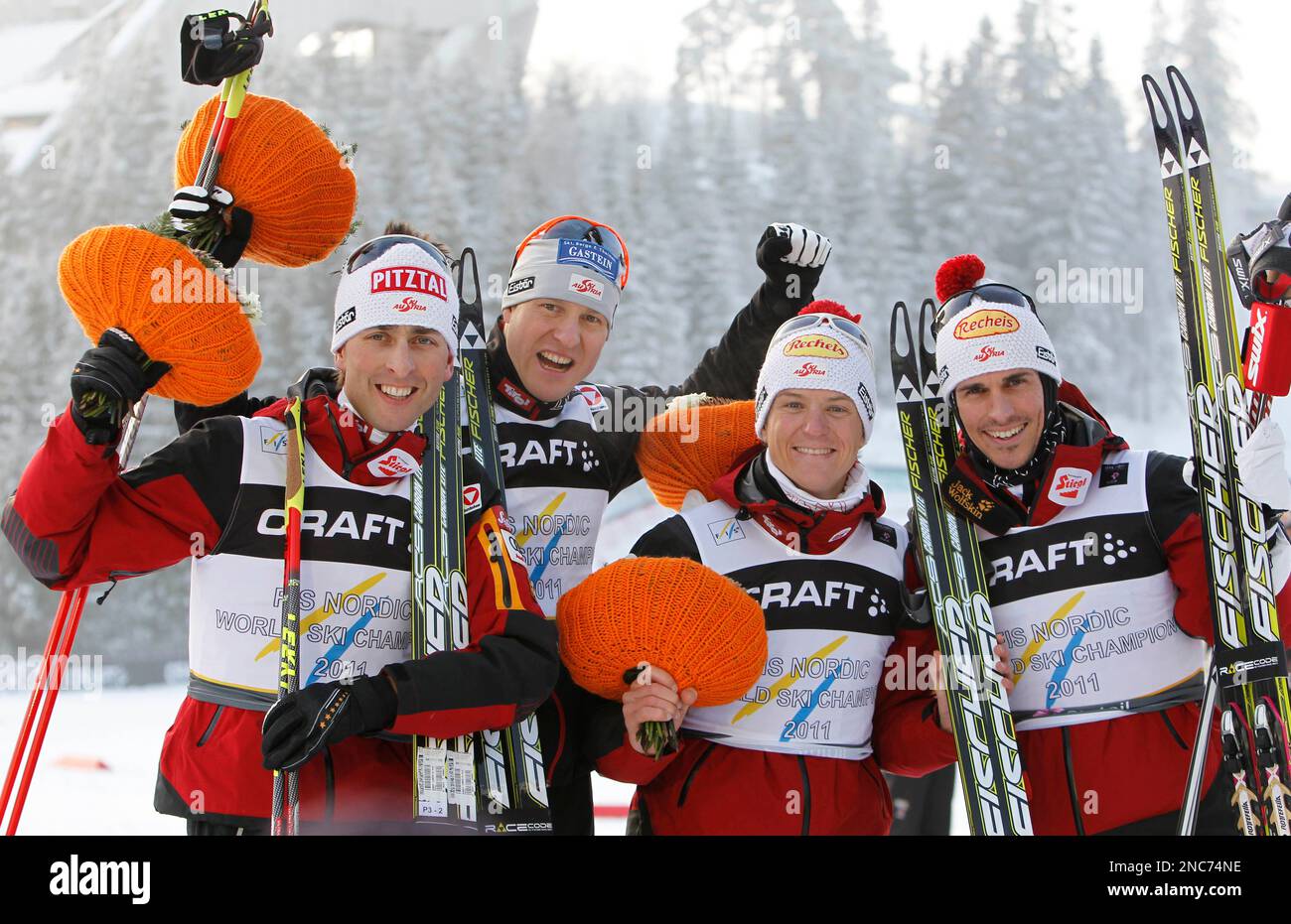 Austria's Mario Stecher, from left, Bernahrd Gruber, David Kreiner and ...