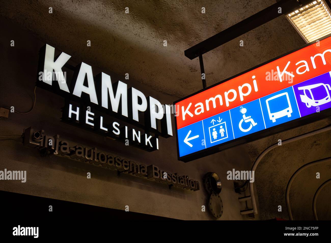 Signs at Kamppi metro station in Helsinki, Finland Stock Photo - Alamy