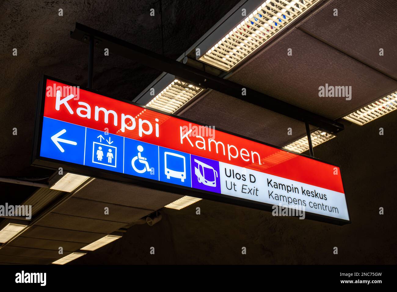 Sign at Kamppi metro station in Helsinki, Finland Stock Photo - Alamy