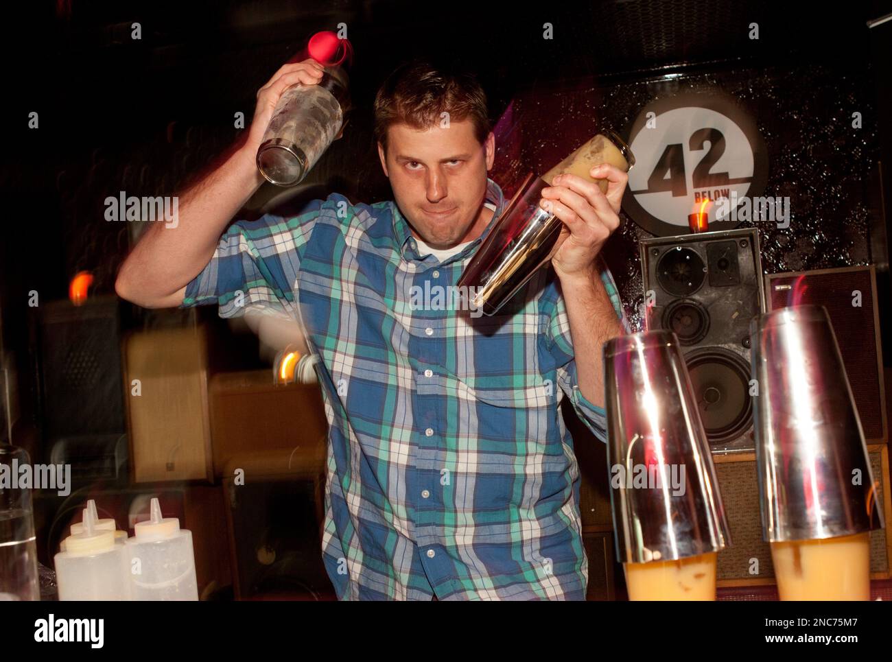 Winner Nate Wales prepares his "42 Boba Tea" cocktail at the 42BELOW ...