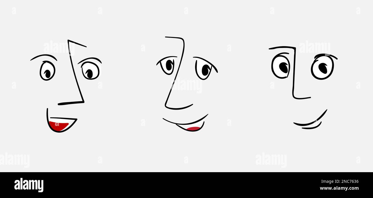 three faces drawn sketches with smile Stock Vector Image & Art - Alamy