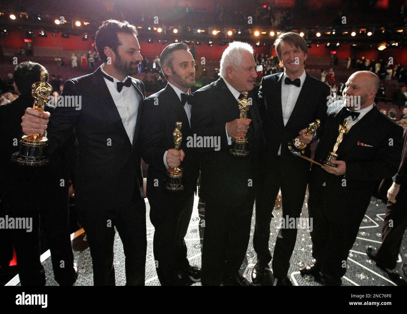 From left, Emile Sherman, Iain Canning, David Seidler, Tom Hooper and ...
