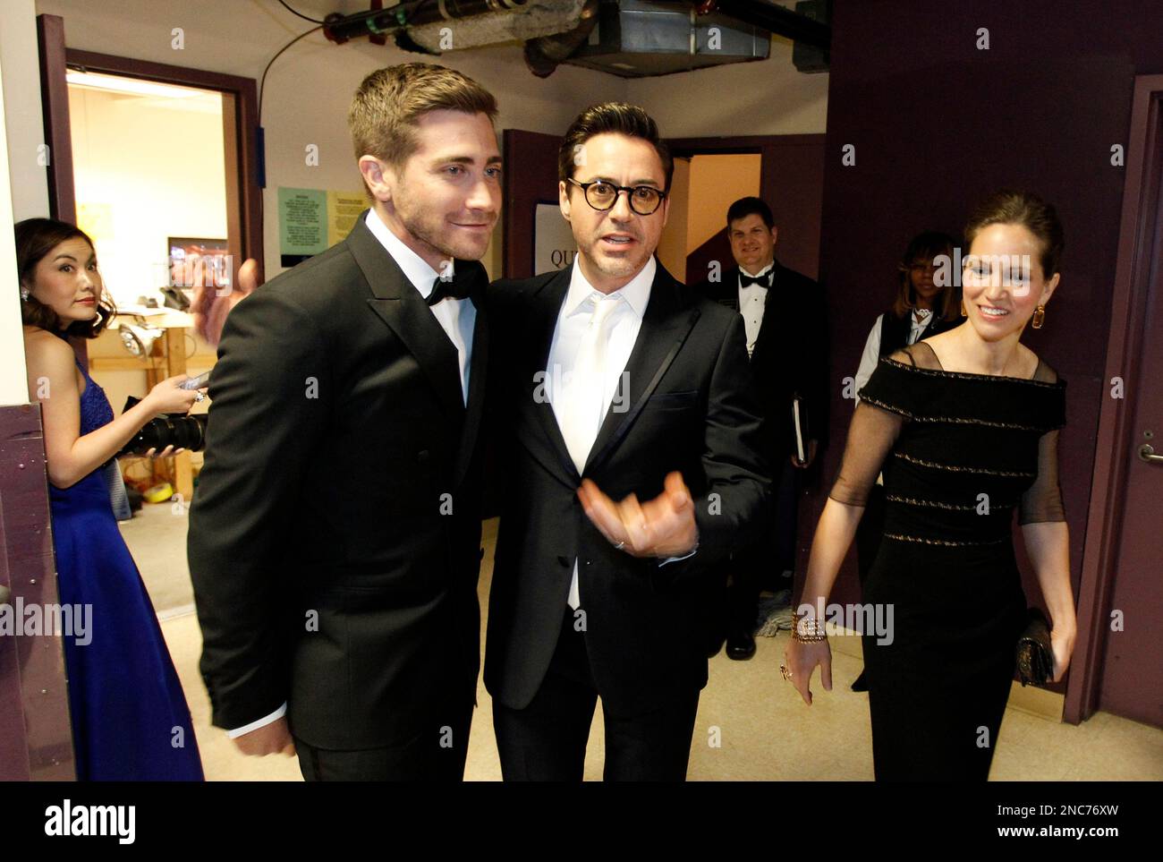 Jake Gyllenhaal, left, Robert Downey Jr., center, and Susan Downey are ...