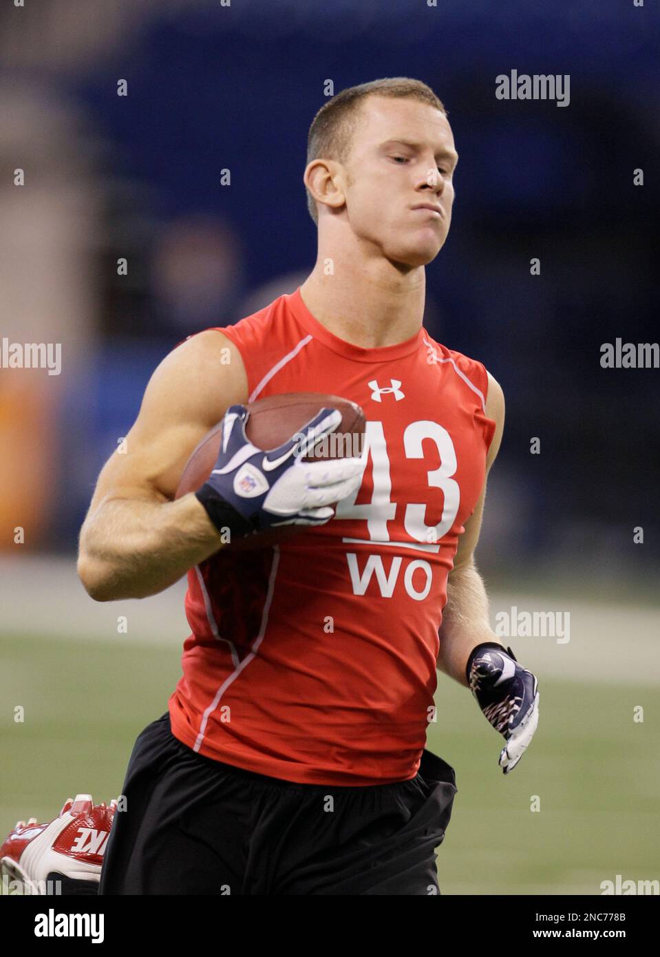 Stanford wide receiver Ryan Whalen runs a drill during the NFL football ...