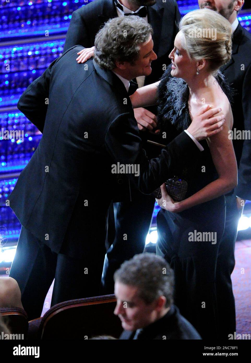 Actors Colin Firth, left, and Sharon Stone are seen during the 83rd ...