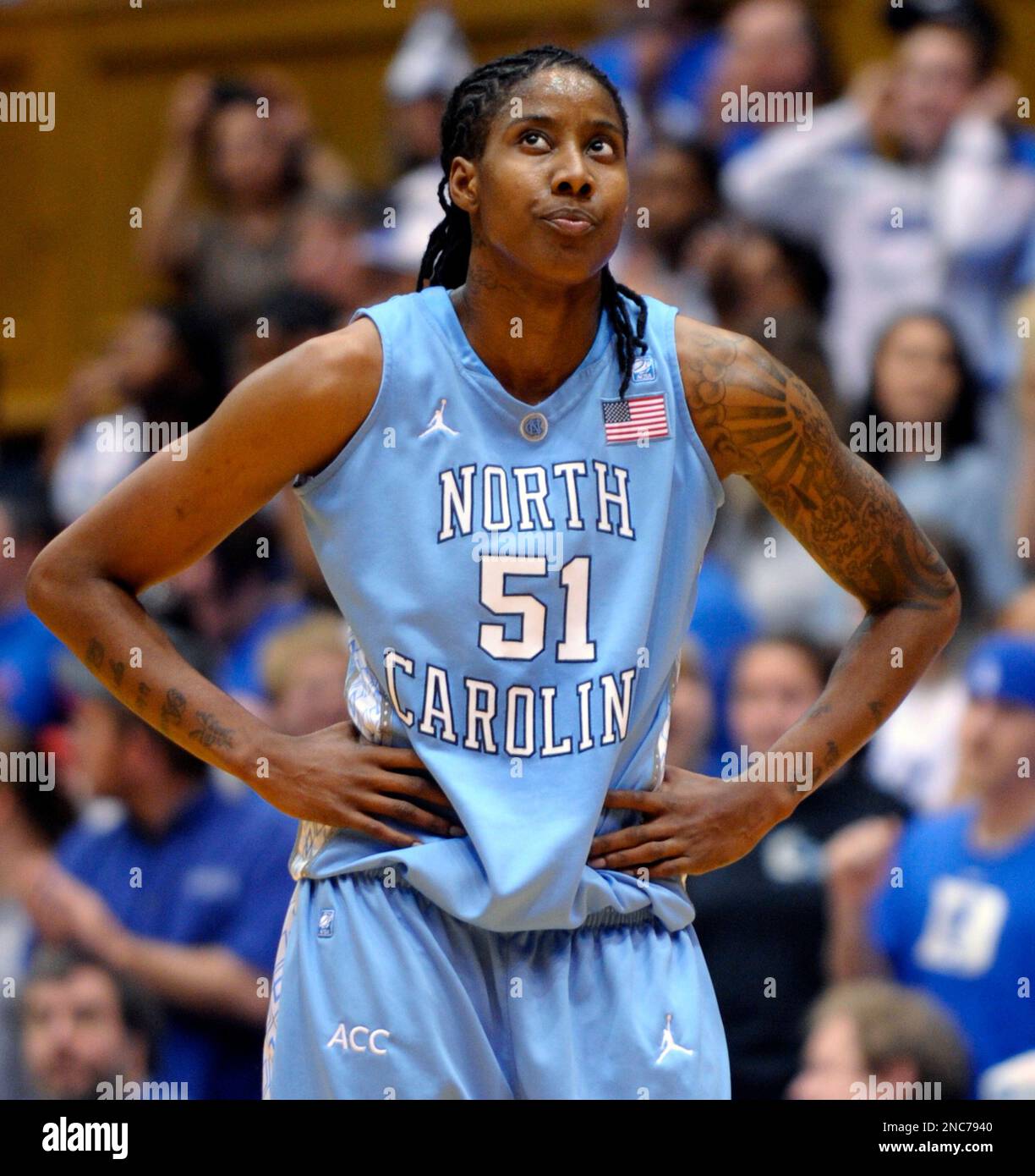 North Carolina's Jessica Breland (51) sulks in the final seconds of ...