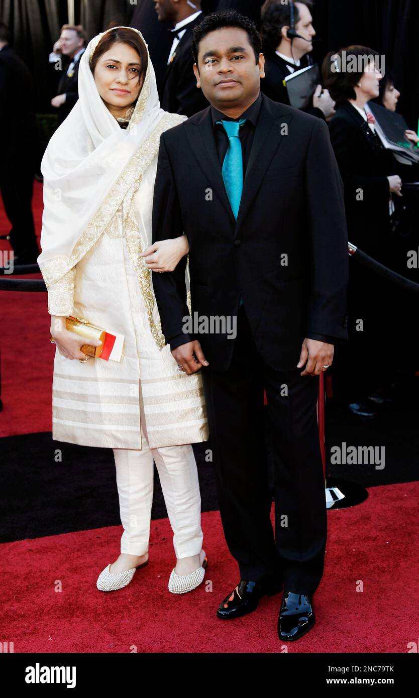A.R. Rahman, right, and wife Saira Banu arrive before the 83rd Academy ...